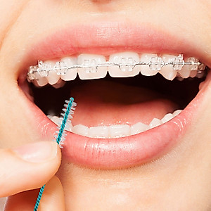 Cowwell Interdental Brush Teeth Soft Dental Picks Tooth Floss Interdental Brush Betweens Interdental Brush Refills White Refills for Tooth Cleaning (Tight, 60 Pieces)