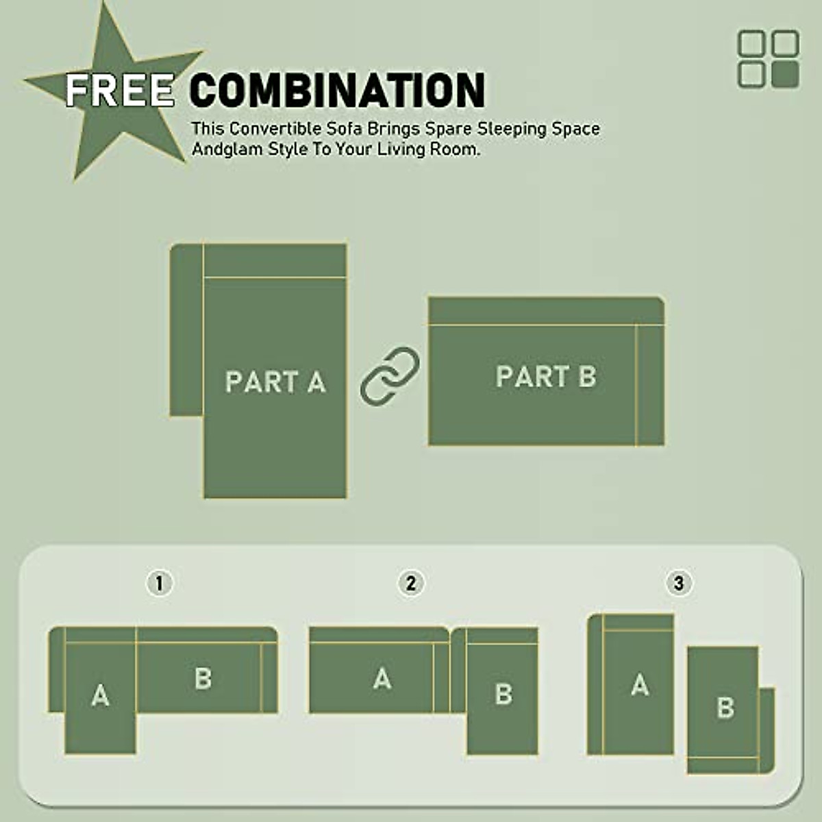 DEINPPA Modern Minimalist Style Modular Sofa Couch with Pillows, Deep Sectional Sofa Furniture Set, 4-Seater Chenille L-Shaped Sofa for Living Room Reception Room-Green