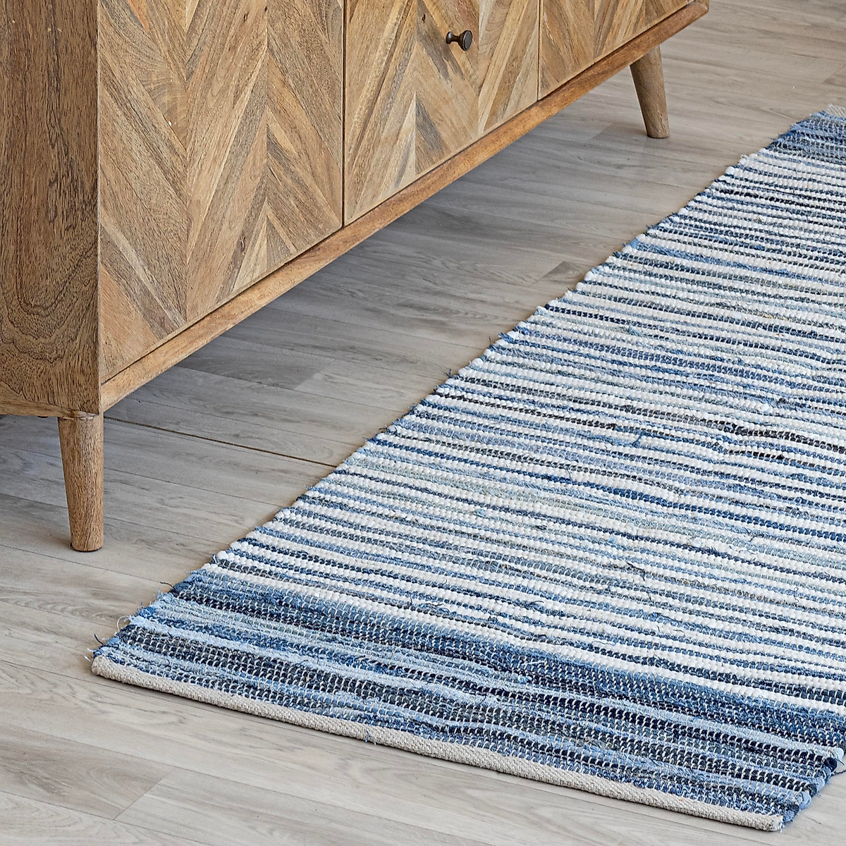 HOMEMONDE Chindi Rag Rug 20"x32" Rectangle Recycled Cotton Hand Braided Reversible Boho Rugs for Doormat/Kitchen/Living Room (Blue)