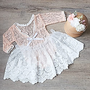 Zeroest Newborn Photography Outfits Girl Lace Romper Newborn Photography Props Rompers Baby Girls Skirt Photoshoot 3PCS (Peach-Long Sleeve)