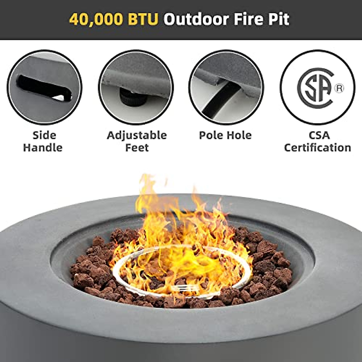 Giantex Propane Fire Pit Table W/ CSA Certification & PVC Cover, 27.5 Inches Round Gas Fire Pit w/ 40,000 BTU, Adjustable Flame, Lava Rocks, Outdoor Propane Fire Pit for Patio Garden Backyard