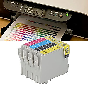 4PCS Ink Cartridge Colorfast Large Capacity BK C M Y Printer Ink Cartridge Combo Pack ABS Material for Printer Printing Documents (T0631/T0632/T0633/T0634)