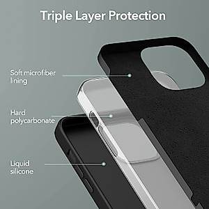 ESR Cloud Soft Case Compatible with iPhone 13 Pro Max Case (2021) (6.7 Inch), Liquid Silicone Case, Slim and Shockproof with Anti-Scratch Microfiber Lining, Black