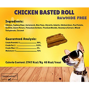 DOGCHEWZ™ Rawhide Free Basted Roll Chicken Wrapped Dog Chew Treats | Size 5 Inch (8 Count/Bag) - Gluten Free