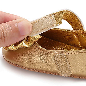 BENHERO Infant Baby Girls Mary Jane Flats Shoes with Bowknot Non Slip Soft Sole PU Leather First Walker Cirb Shoes Toddler Princess Wedding Dress Shoes(0-6 Months Infant),A-Gold