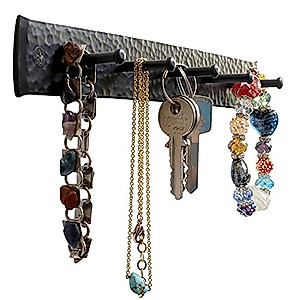 Stur-De Blacksmith Handmade Wall Mounted Wood and Iron 5 Hooks Key Holder Organizer, Key Hook, Key Hanger and Key and Jewelry Rack Wall Mount for Any Room MD16005-B