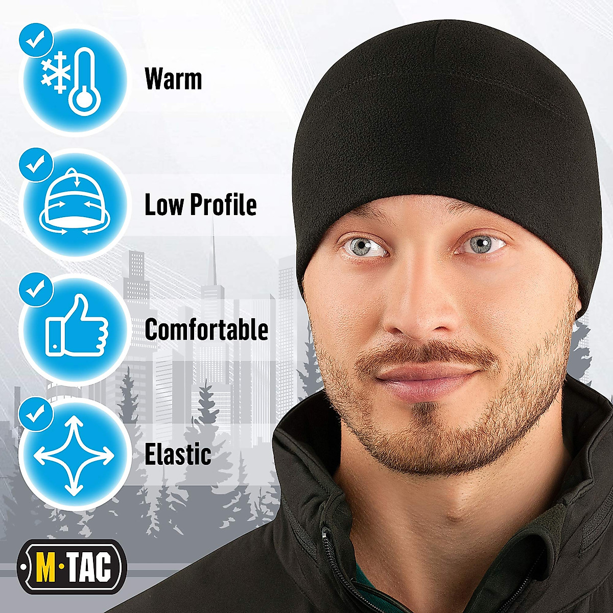 M-Tac Fleece Watch Cap - Army Military Tactical Beanie Hat Winter Skull Cap (Black, L)