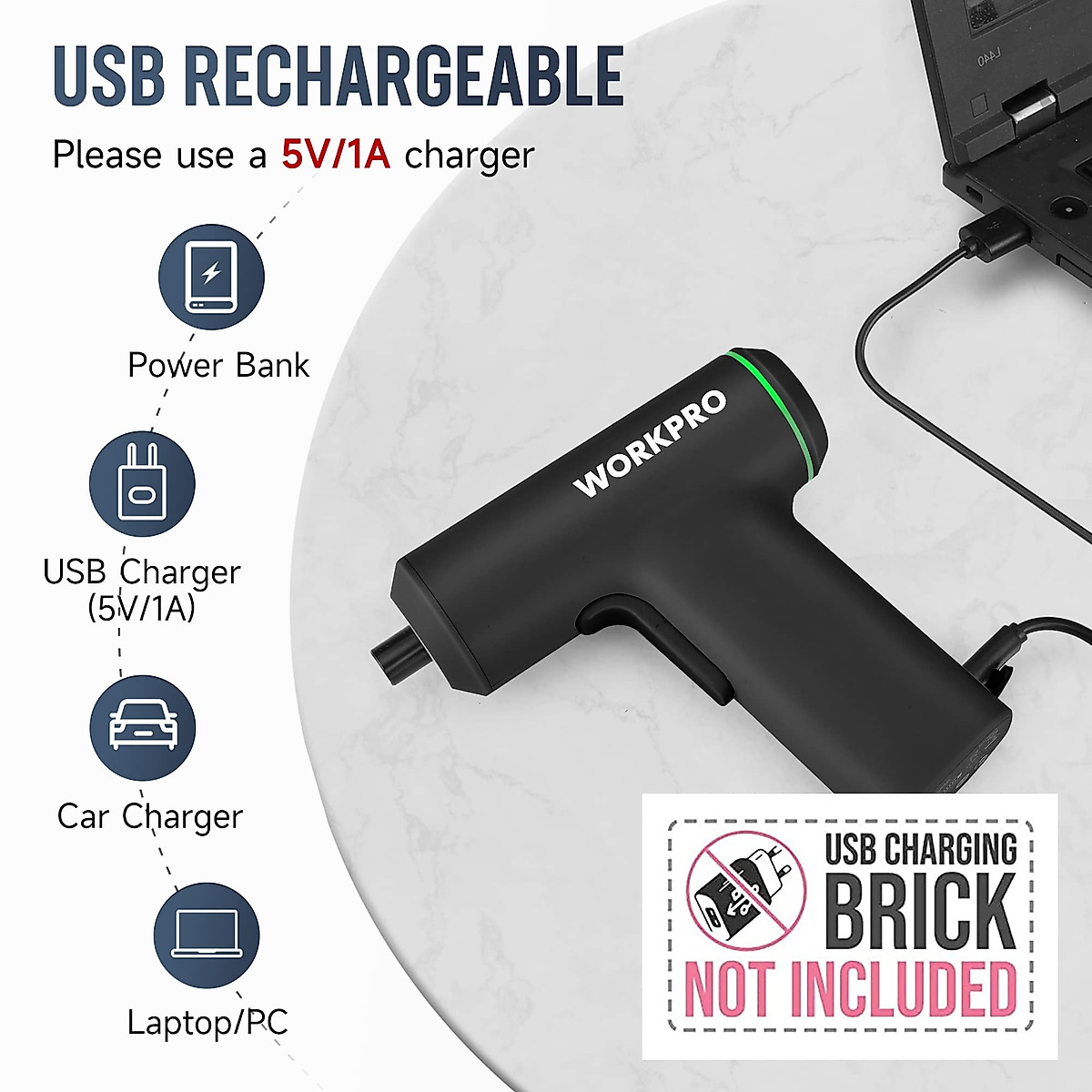 WORKPRO Electric Cordless Screwdriver Set, 4V USB Rechargeable Lithium-ion Battery Power Screwdriver Kit with LED Light, Screw Gun with 28pcs Accessories for Home, Office, Apartment Repair