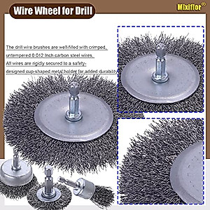 Wire Brush Wheel Cup Brush Drill Set 16 Piece, Mixiflor Wire Brush for Drill 1/4 Inch Hex Shank, Wire Cup Brush for Drill, Coarse Carbon Steel Wire Wheel for Drill, Wire Brush Drill Attachment