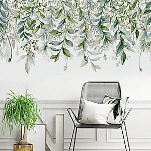 Amaonm 3D Removable Hanging Green Leaves Wall Decor Wall Decals Plants Leaf Wall Stickers Murals for Home Wall Background Kids Girsl Baby Bedroom Nursery Living Room Classroom Office (C11)