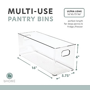 Clear Plastic Storage Bins, Stackable Pantry Organization and Storage Containers Clear Organizing Bins, Cabinet & Pantry Organizer Bins for Organizing Bathroom, Kitchen, Fridge, Freezer Organizer Bins