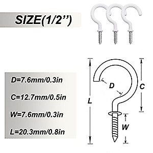 smseace 100pcs 1/2Inch White Ceiling Hooks Vinyl Coated Screw-in Hooks for Decorating Christmas Lights Hanger Hooks Outdoor Wire and Fairy LightsD-007-1/2