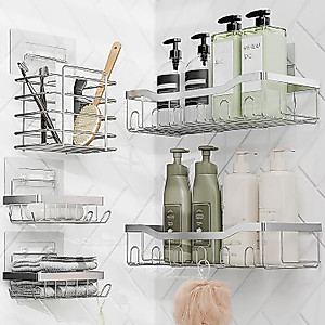 Clara Clark Shower Caddy Adhesive Shower Organizer, Shower Shelf Caddy for Bathroom Storage & Home Decor, Large Capacity Shower Rack Storage, Rustproof Shower Shelves, Stainless Steel Shower Caddies