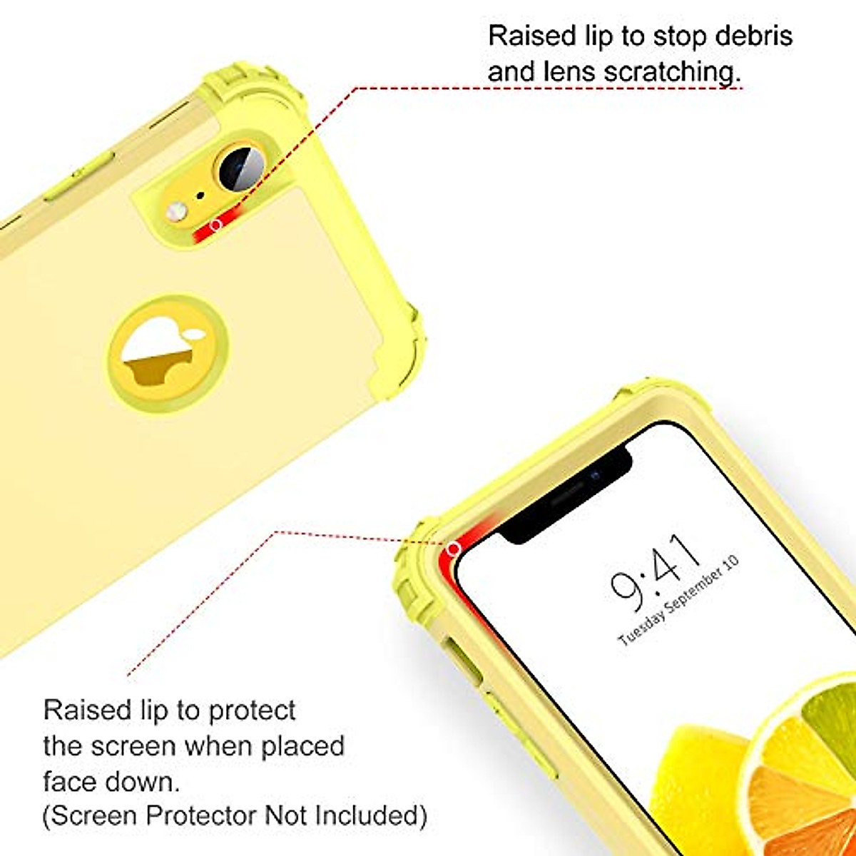 BENTOBEN iPhone XR Case, iPhone XR Phone Case, 3 in 1 Heavy Duty Rugged Hybrid Solid Hard PC Cover Soft Silicone Bumper Impact Resistant Shockproof Protective Case for Apple iPhone XR, Yellow Lemon
