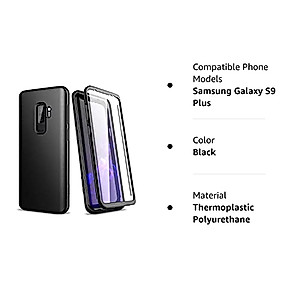 SURITCH for Samsung Galaxy S9 Plus Case, [Built-in Screen Protector] Matte Black Hard Full-Body Protection Shockproof Rugged Bumper Protective Cover for Galaxy S9 Plus 6.2 Inch (Matte Black)