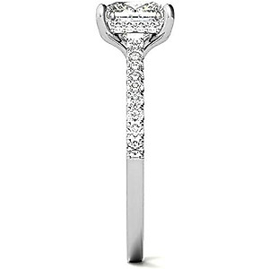 CUSTOMIZE JEWELS 1.00carat- 6.5MM 4 Prongs Excellent Cathedral & Collar Princess Moissanite Engagement Ring In 14k Gold With Accent Stone For Women,D-VVS1 (14k White Gold, 8)