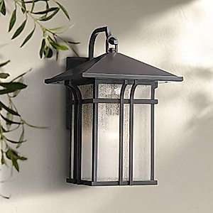 John Timberland Syon Mission Outdoor Wall Light Fixture Painted Bronze 16 1/2" Seeded Clear Glass Lantern Decor for Exterior House Porch Patio Outside Deck Garage Yard Front Door Garden Home