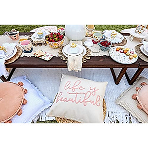 Mud Pie Color Sentiment Dhurrie Pillow, 22" x 22", Life is Beautiful