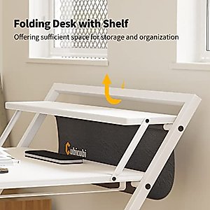 CubiCubi Small Folding Computer Desk 30 Inch with Shelf and Storage Bag, No Assembly Required, Home Office Writing Desk, Small Study Table, White