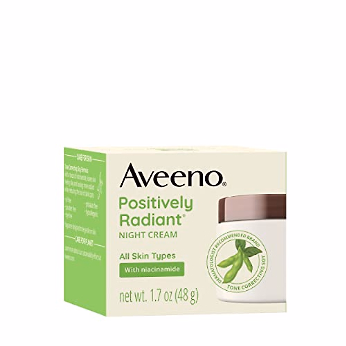 Aveeno Positively Radiant Intensive Moisturizing Night Cream with Total Soy Complex & Vitamin B3, Oil-Free, Non-Greasy, Hypoallergenic & Non-Comedogenic, 1.7 oz