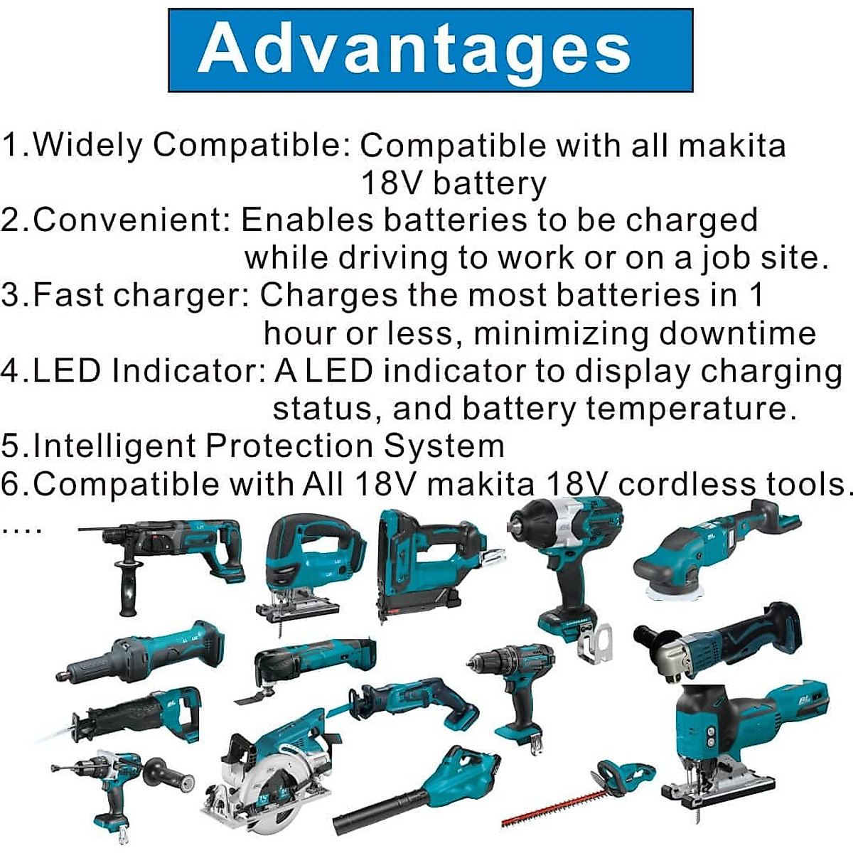 Compatible with Makita DC18SE 18 Volt Li-ion Nickel Metal Hydride Optimum Automotive Charger, Blue Vehicle Charger,The car Battery Charger compailble with Makita 18V Battery