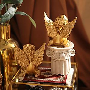 Golden Angel Small Decoration Resin StatueCreative Decoration Home Accessories Decoration Birthday Gift (Set of Angel Ornaments)
