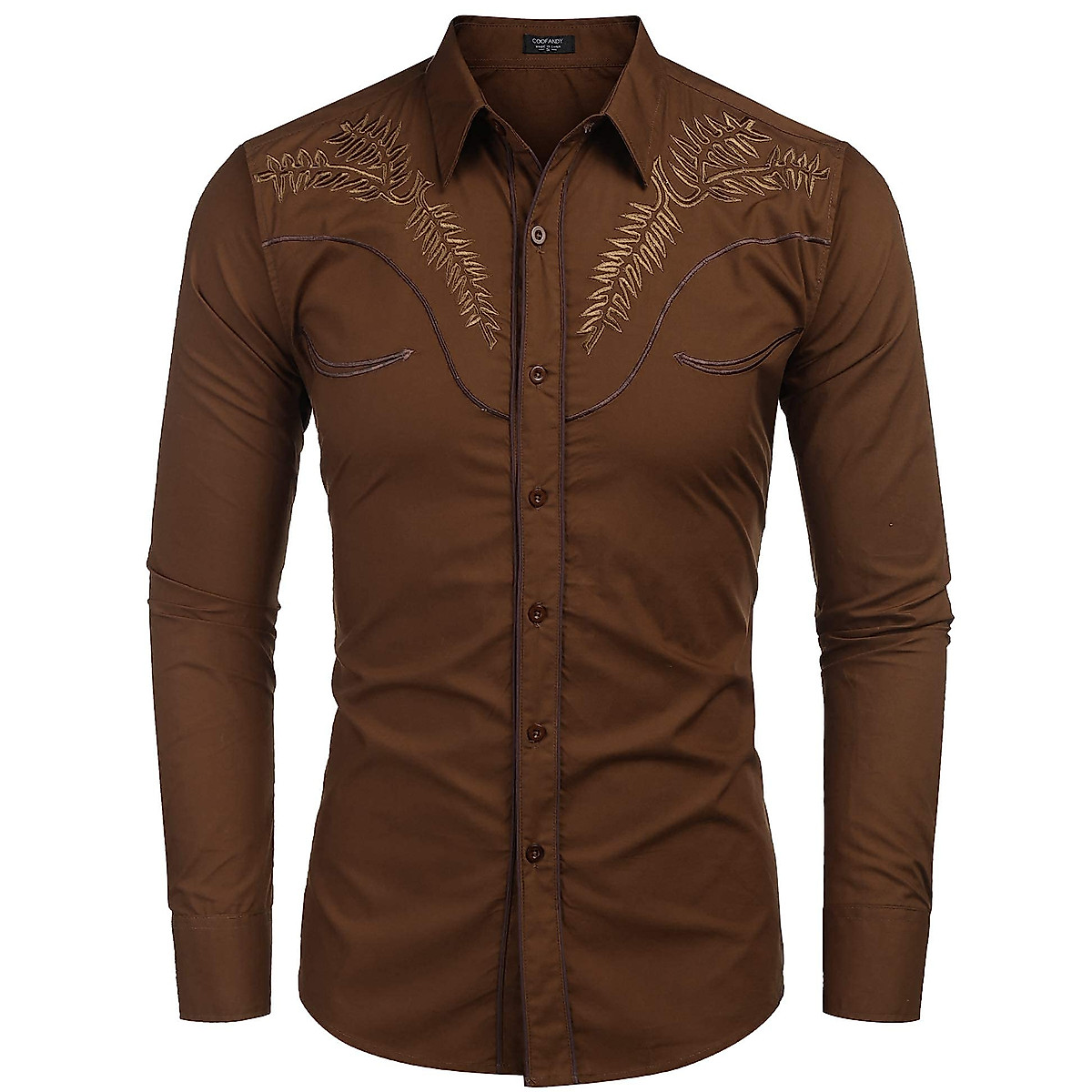 COOFANDY Men's Western Shirts Long Sleeve Slim Fit Embroideres Cowboy Casual Button Down Shirt