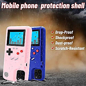 LucBuy Game Console Case for iPhone, Retro Protective Cover Self-Powered Case with 36 Small Game,Full Color Display,Shockproof Video Game Case for iPhone 13/13 Pro - Pink