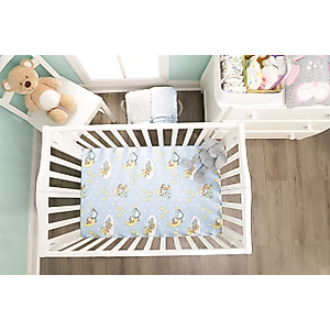2 Pack n Play Mattress Sheets – 100% Jersey Knit Cotton Soft Portable Crib Mattress Sheet for Boys with Blue and Yellow Precious Moments Design; 2 Pk Playpen Mattress or Mini Crib Fitted Sheet Set