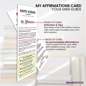My Affirmations Magnetic Bookmarks Set (8 Page Markers) with Guide Card and 34 Positive Affirmations