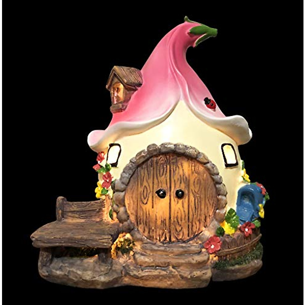 Solar Fairy Cute Garden House , Outdoor Gnome House Figurine with Solar Lights, Little Garden Cottage Figurines