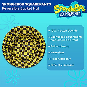 Spongebob Squarepants Bucket Hat, Packable Travel Hat, Reversible Wide Brim Summer Cap, Black and Yellow, One Size
