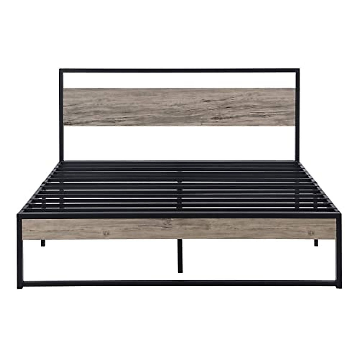 Epinki Metal Bed with Headboard, Black, Platform Bed Frame, Easy Assembly