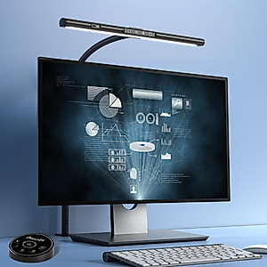 AmazLit LED Desk Lamp, Flexible Gooseneck Office Lamp, Gesture Sensing Desk Light, Screen Monitor Light Bar with Clamp, Adjustable Color Temperature & Brightness, 12W, Black