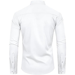 Alimens & Gentle Men's Stretch Mandarin Collar Dress Shirt Long Sleeve Solid Banded Collar Button Down Shirts