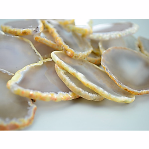 30 Pieces Agate Slices Stone Slab 2"-3" in Length for Wedding Name Cards Namecards Place Cards - White/Grey