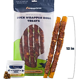 HAPPYGREE Made in USA Premium Dog Treats - Duck & Chicken Wrapped Rolls for Large & Small Dogs - NO Additives, NO Filler, NO GMO - Duck & Chicken Breast Fillets - Chews Treats for Dogs - Organic