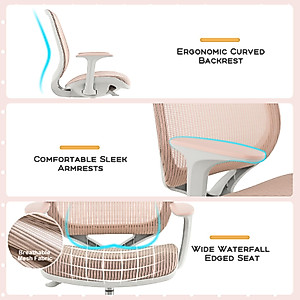 Giantex Kids Desk Chair, Children Armrest Computer Chair with Sit-Lock Wheels, Ergonomic Kids Office Chair with Waterfall Seat, Rolling Swivel Mesh Study Desk Chair for Girls Boys (Pink)