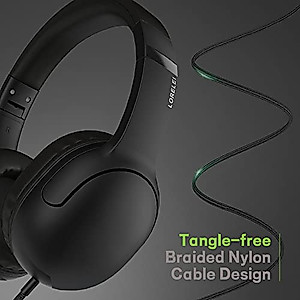 LORELEI E5 Wired Headphones for Kids Foldable & 3.5mm Jack Tangle Free Nylon Wire Stereo On Ear Headsets for Kids/Children/School/Tablet/Ipad/Kiddle/Plane (Space Black)