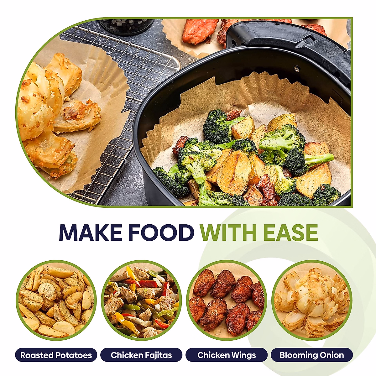 Ozlino 120 Pcs Air Fryer Liners Disposable - Parchment Paper Liners 6.3 inches - Perfect Airfryer Liners for Baking, Cooking, Roasting and Microwave, With Fridge Magnet and Cooking Time Cheat Sheet