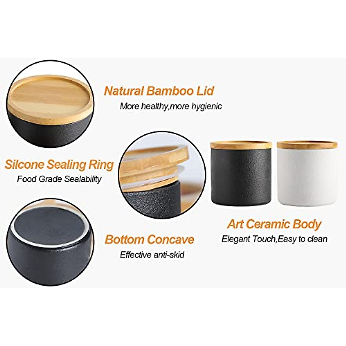 Coffee Containers with Shelf & Scoop - 2 x 17.9OZ(530 ML) Ceramic Airtight Coffee Bean Storage Container Food Storage Jar with Wood Lid for Loose Leaf Tea/Nuts/Snack/Sugar in Kitchen (Black&White)