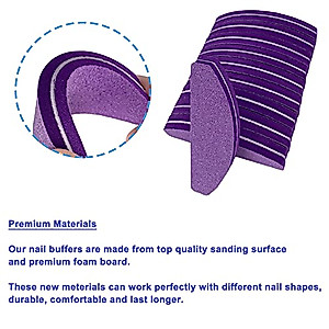 20 PCs Nail Buffers, Double Sided Nail Files Buffer Blocks 100/180 Grit Portable Washable Sanding Buffing File Arc Shape (Purple)