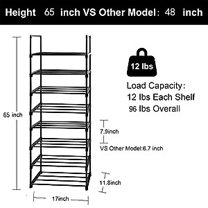 Tianle 8 Tier Tall Shoe Rack for Closet Entryway, Metal Sturdy Shoe Shelf Storage Organizer, Vertical Small Space Large Capacity for 16 Pairs of Shoes (8 Tier)