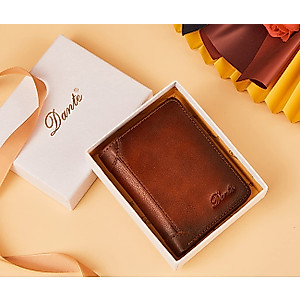 Cutemoria Vintage Genuine Leather Wallet for Men Stylish RFID Blocking Trifold Wallets Credit Card Holder Slim Wallet (Brown)