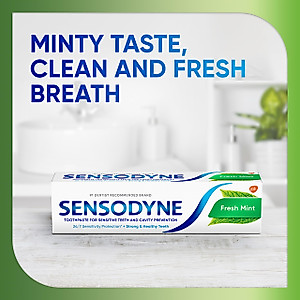Sensodyne Fresh Mint Sensitive Toothpaste, ADA Accepted Toothpaste for Cavity Prevention and Sensitive Teeth Treatment - 4 Ounces (Pack of 2)