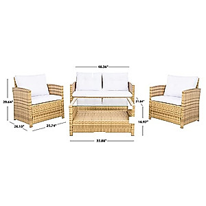 SAFAVIEH Outdoor Collection Vellor Natural/White Cushion 4-Piece Conversation Patio Set PAT7516D