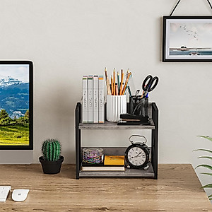 Giikin Countertop Shelf Organizer, 2 Tier Kitchen Spice Rack Organizer for Countertop, Wood Coffee Counter Shelf Organizer for Home (Smoky Grey)