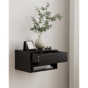 Aienvey Floating Nightstand, Small Modern Floating Nightstand with Drawer, Floating Shelves for Bedroom, Bathroom, Black