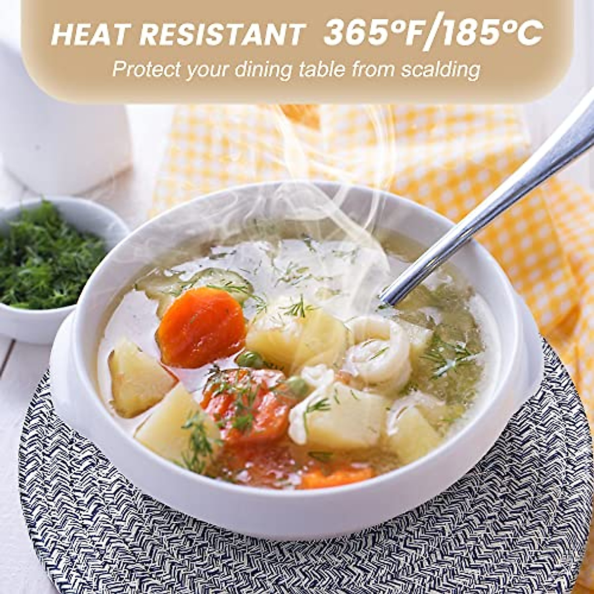 AmapleL 9 Inches Trivets for Hot Dishes, Trivets (Set of 4) for Hot Pots and Pans Holder + 1 Pack Kitchen Storage Basket, 100% Cotton Round Hot Pads - Table Mats - Coasters, Table Heat Protector Pad