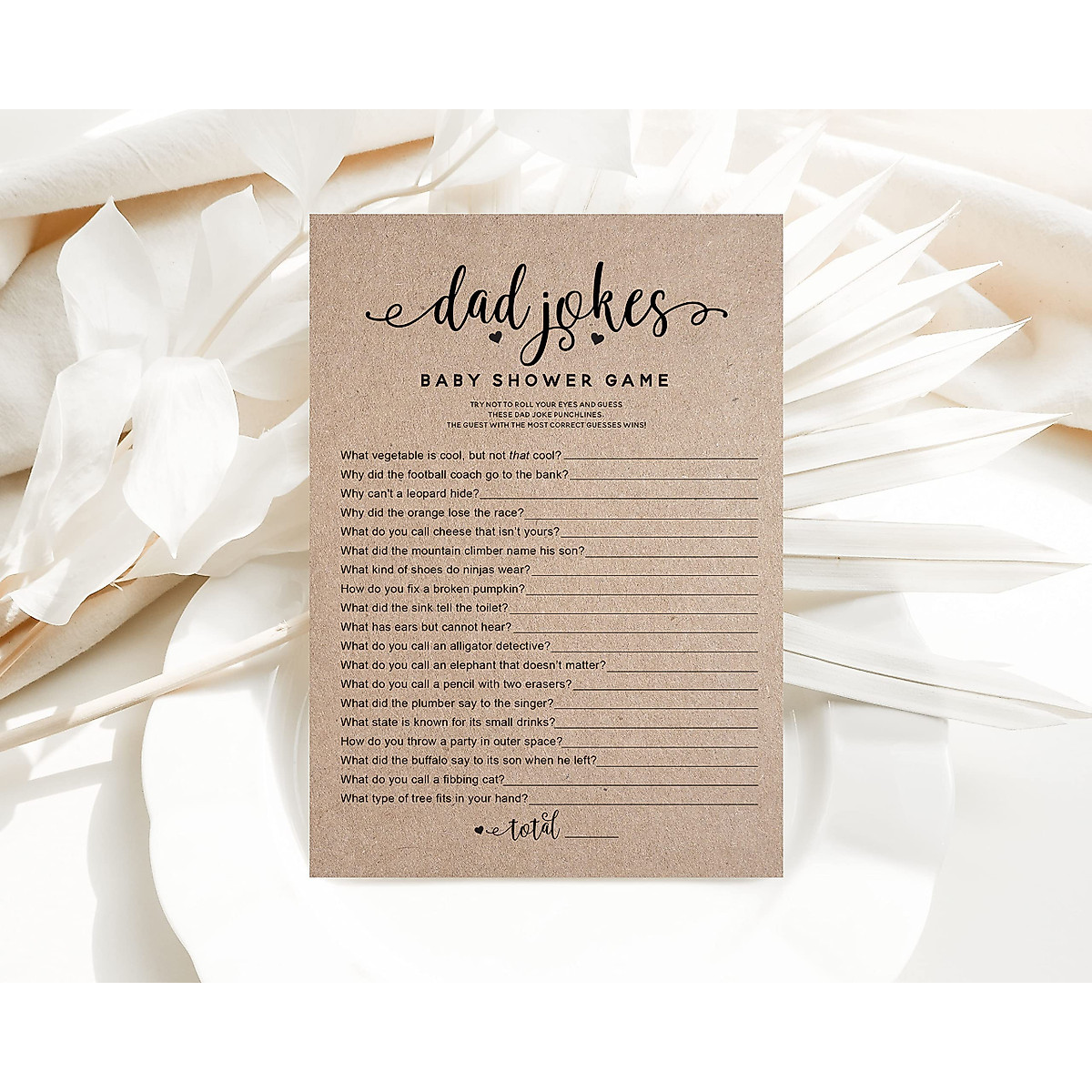 Your Main Event Prints 50 Pack Kraft Baby Shower Games, Fun Dad Joke Game, Great for Baby Shower, Baby Sprinkle, or any Party!